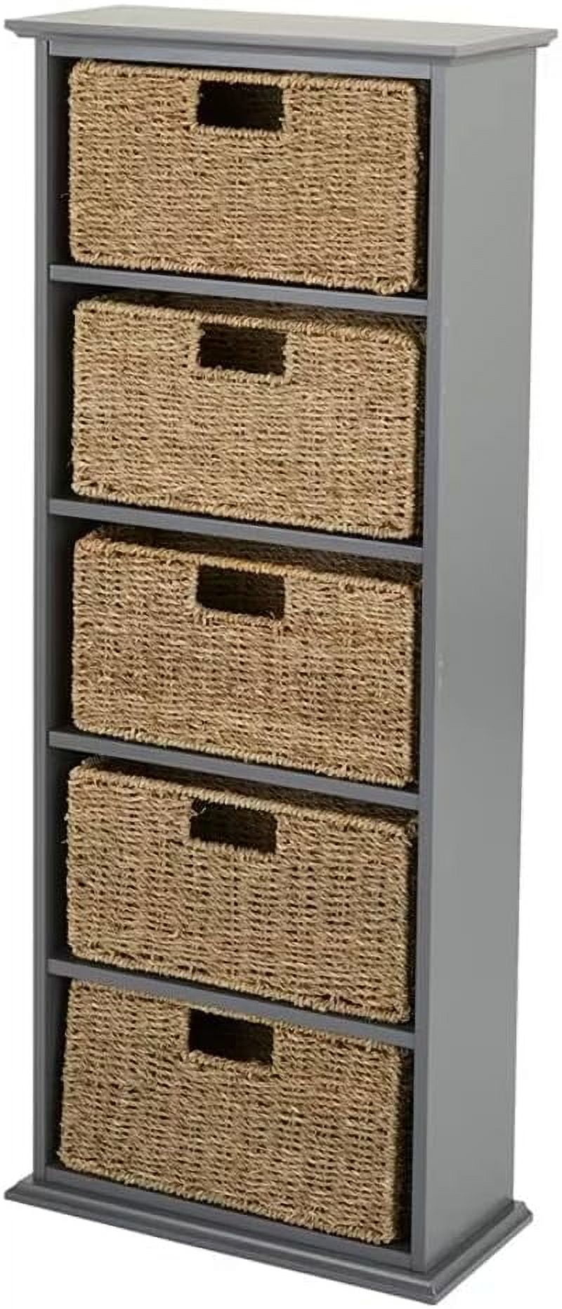 Contemporary Five-Tier Bookcase with Stylish Storage Baskets (Gray ...