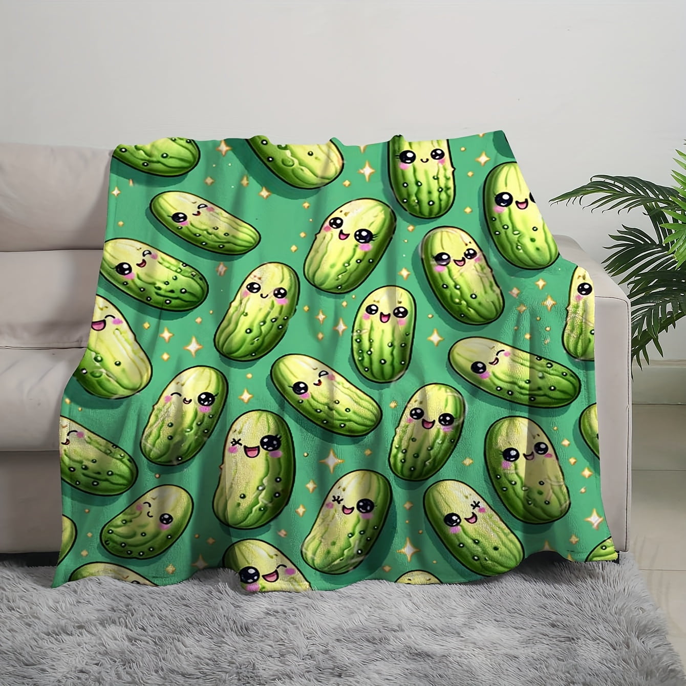 Contemporary Flannel Bed Blanket with Cute Pickle Pattern - Soft Warm ...