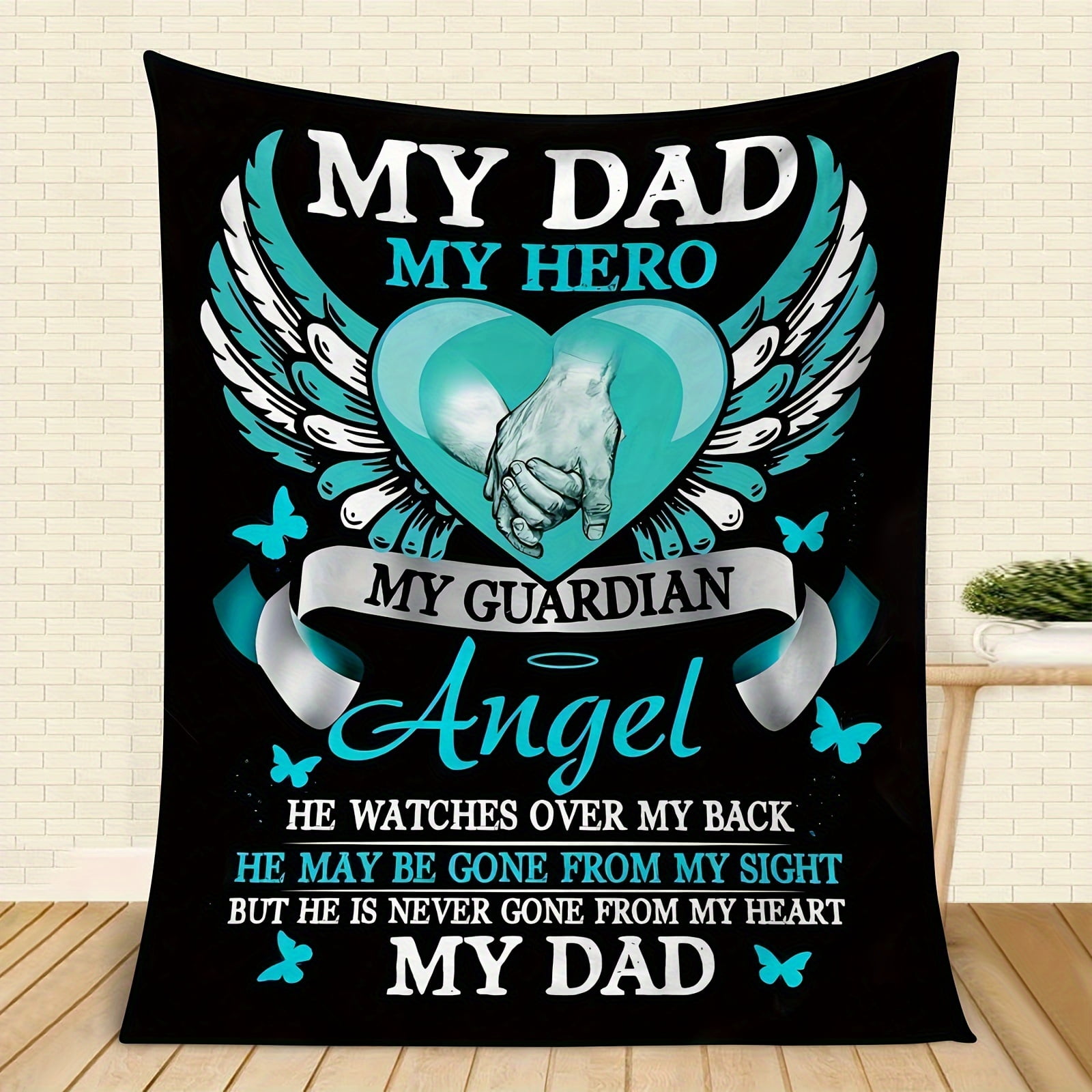 Contemporary Flannel Throw Blanket Angel Wings & Heart Dad Tribute ...