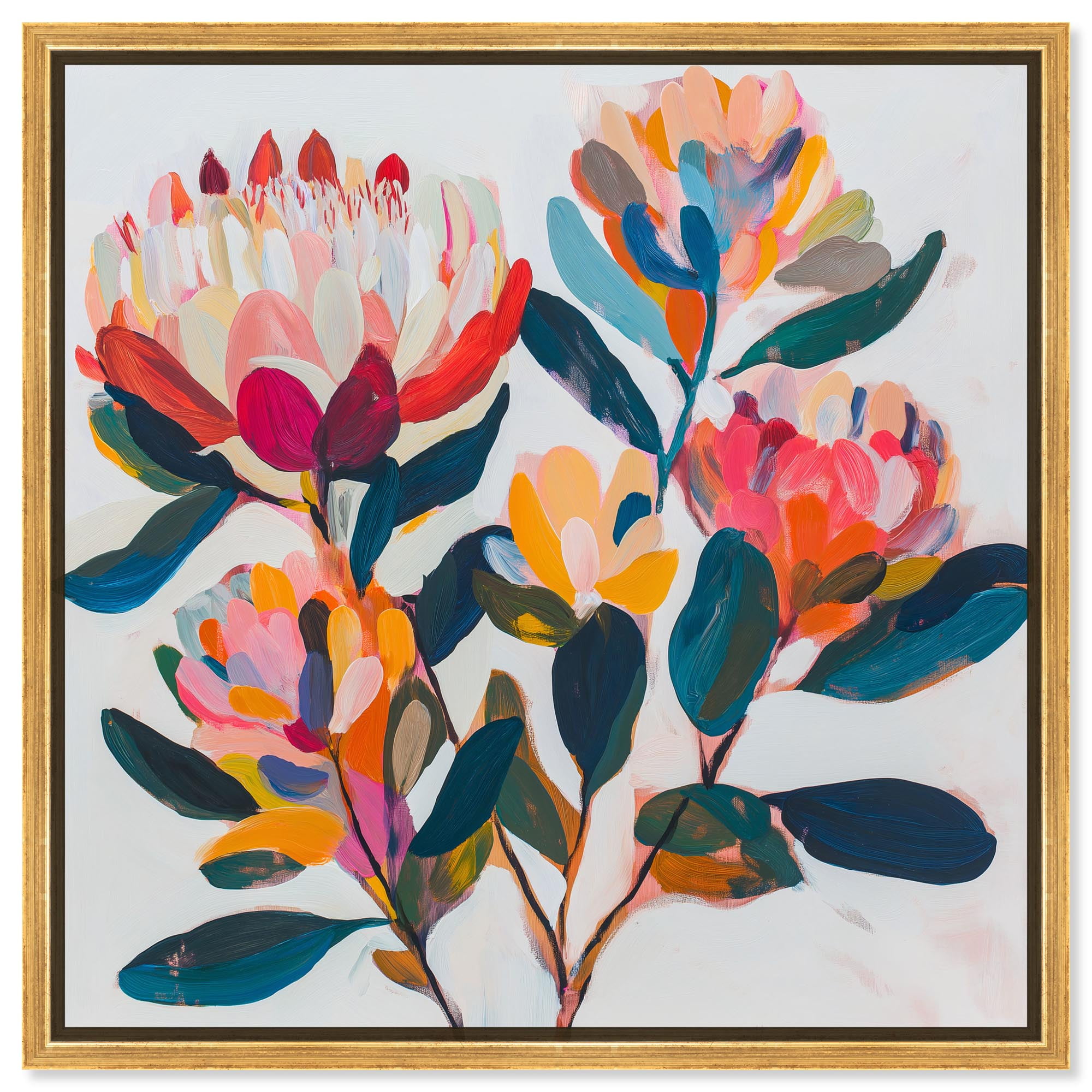 Contemporary Flora I Canvas Pastel Floral Art by Art Remedy, Gold Frame, 30 x 30 - Walmart.com