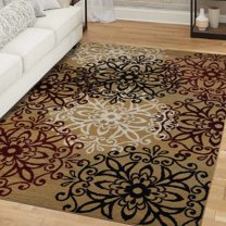 Contemporary Floral Medallion Plush Polypropylene Washable Indoor Area ...