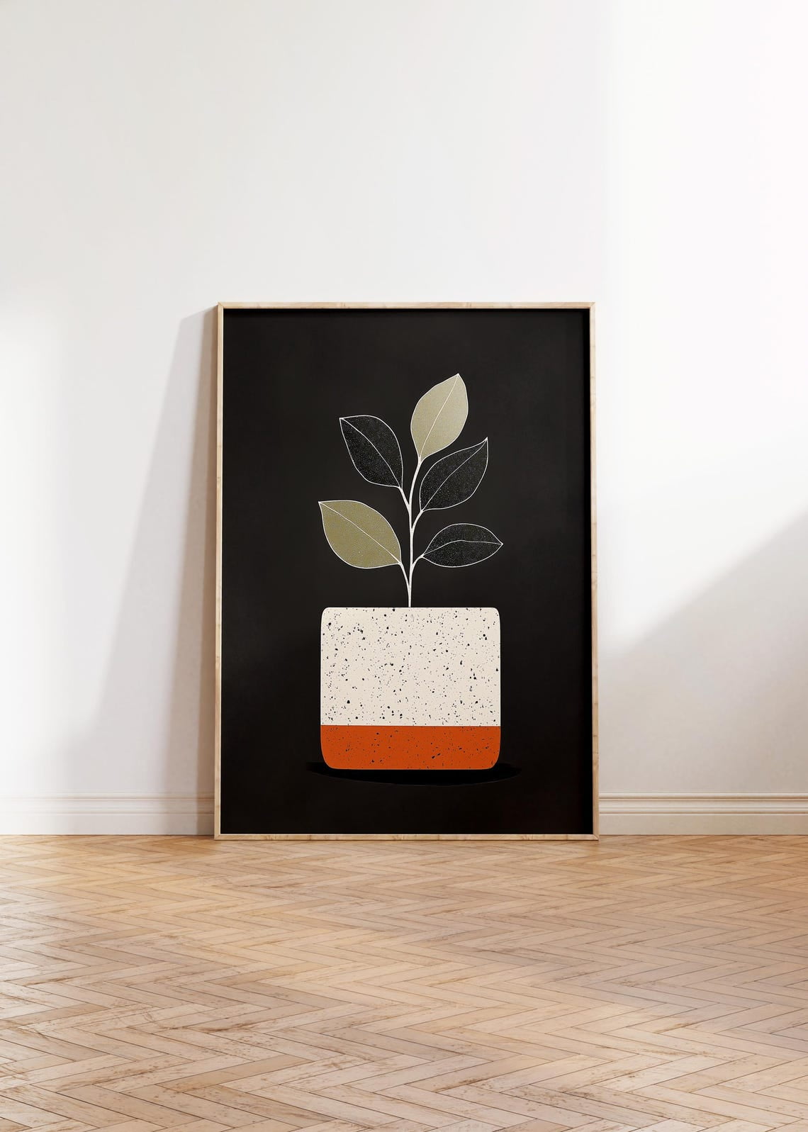 Contemporary Flower Terrazzo Pot Wall Art, Retro Beige Orange Plant ...