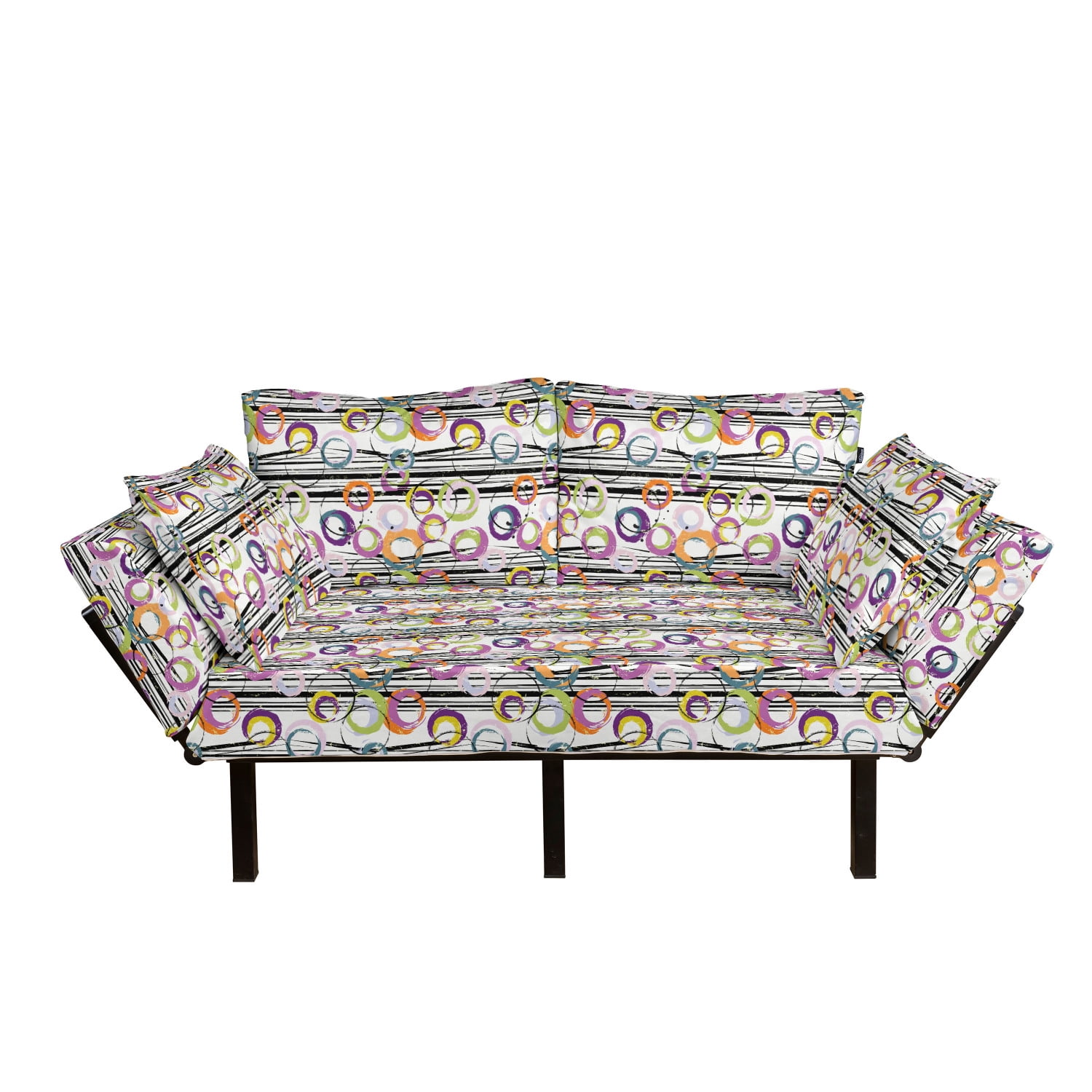 Contemporary Futon Couch, Abstract Messy Circles Brush Strokes Paint ...