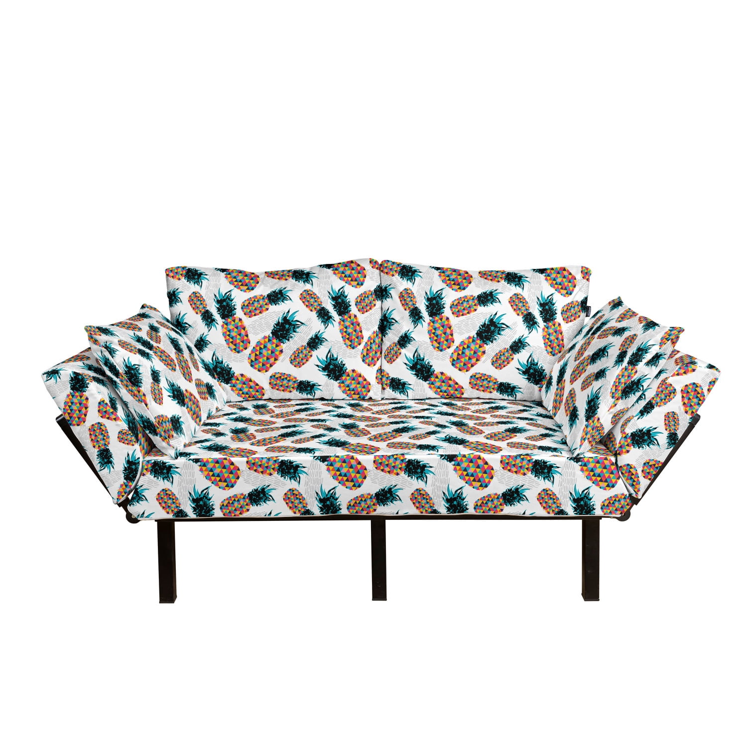 Contemporary Futon Couch, Pineapples with Colorful Triangles Hipster ...