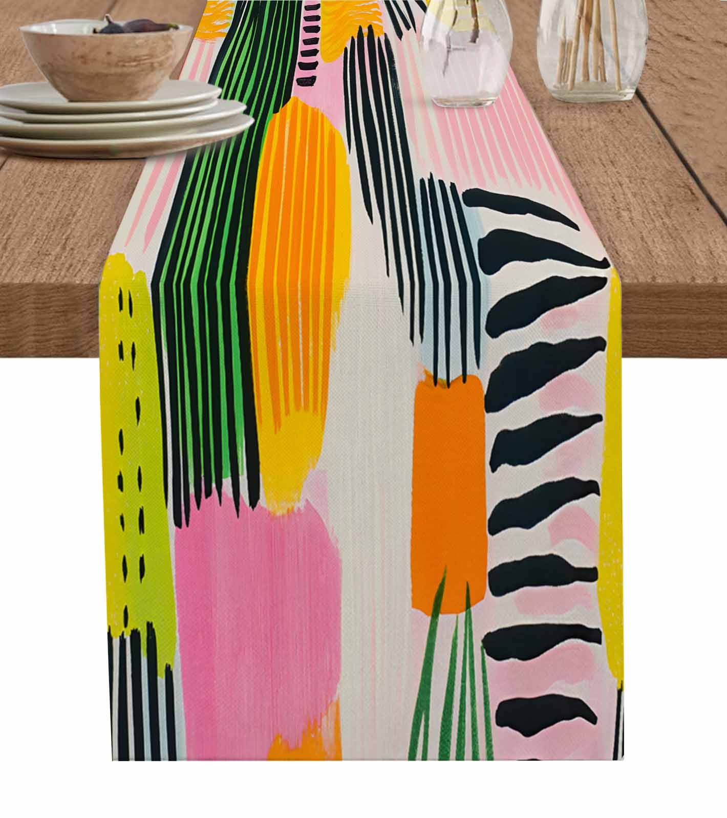 Contemporary Geometric Burlap Cotton Table Runner 13x120 Inches Long ...