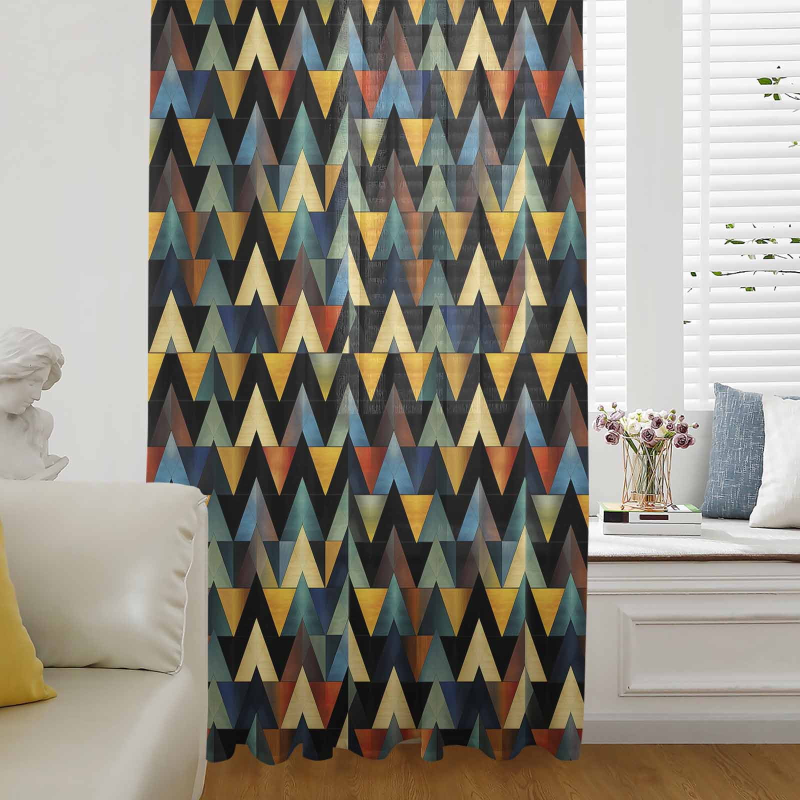 Contemporary Geometric Semi Sheer Curtains Drapes for Living Room ...