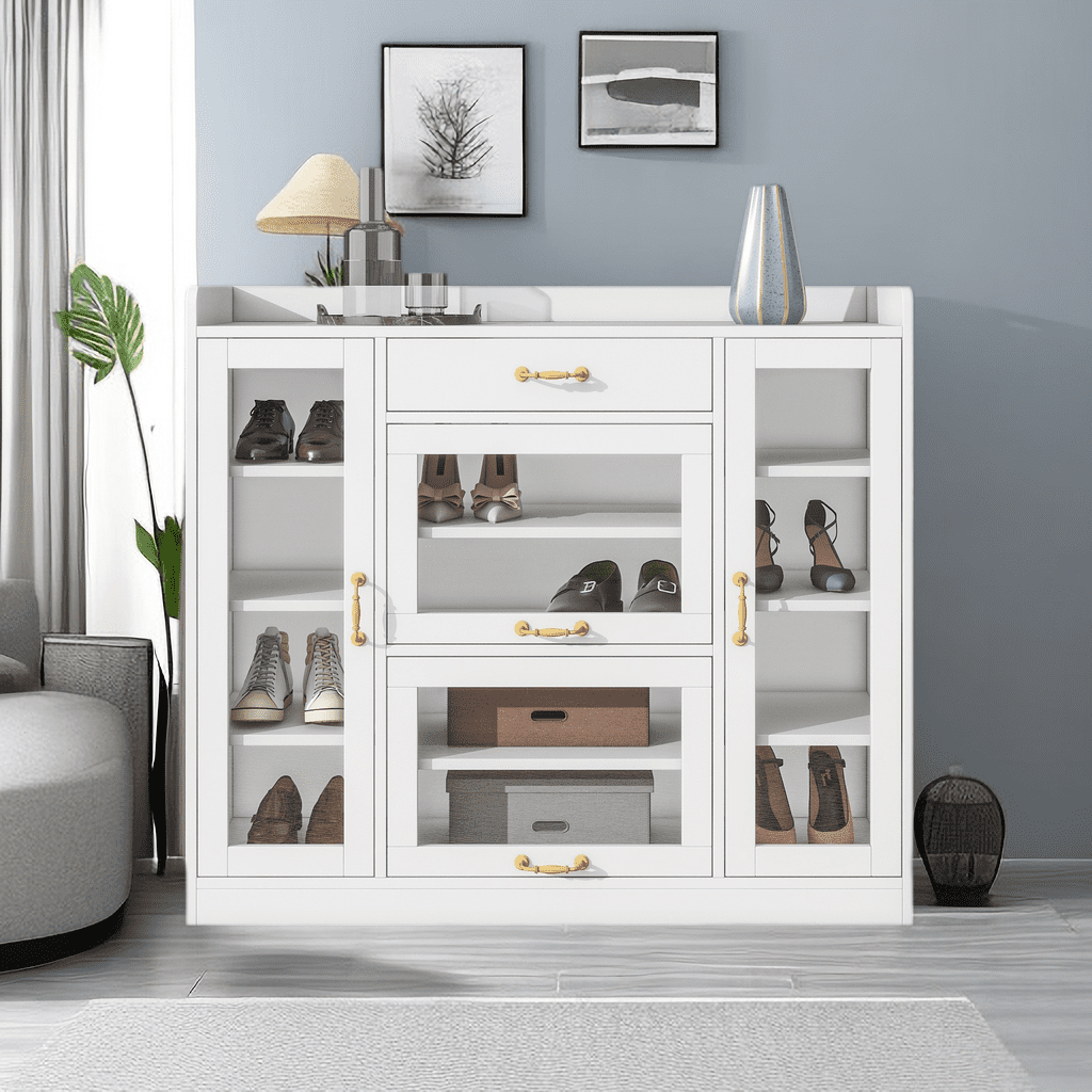 Contemporary Glass-Door Side Cabinet: Freestanding Shoe Rack with ...