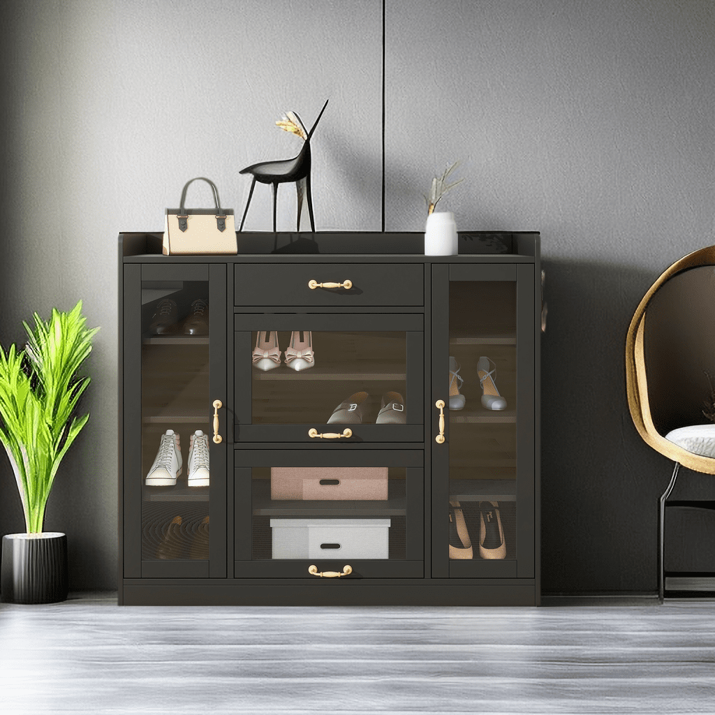 Contemporary Glass-Door Side Cabinet: Freestanding Shoe Rack with ...