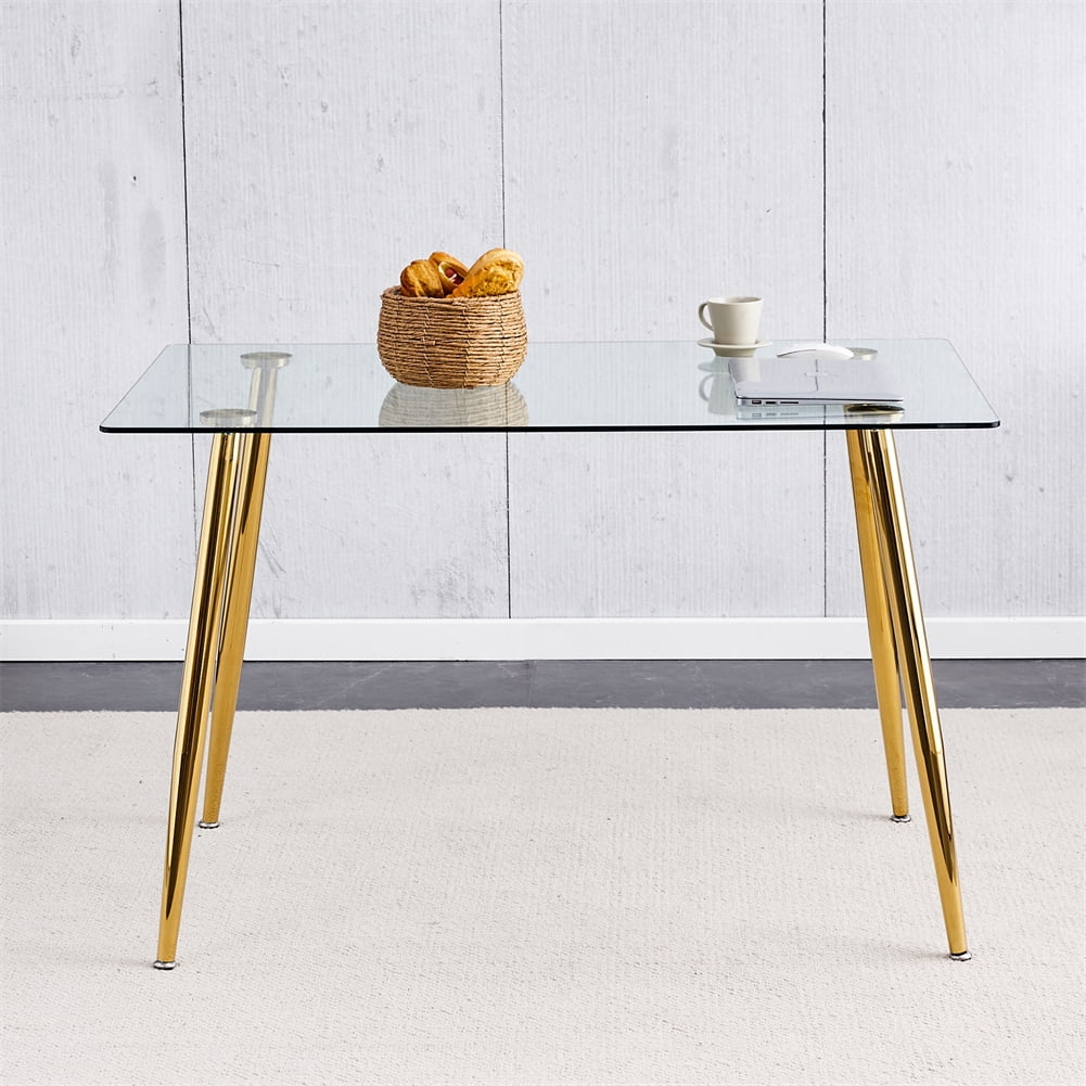 Contemporary Glass Top Dining Table for 4-6 Person, Modern Rectangular ...