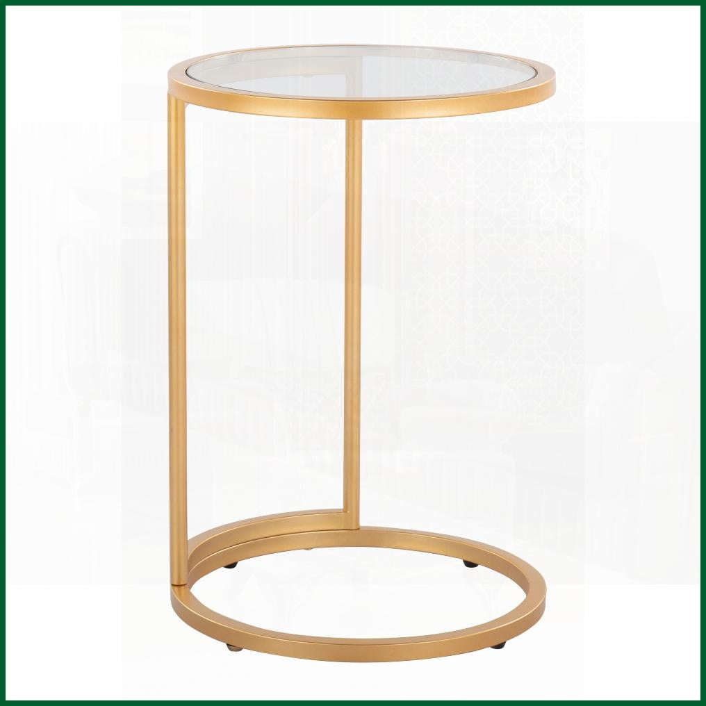 Contemporary Gold Metal & Clear Glass Round Coffee Table - Space-Saving ...