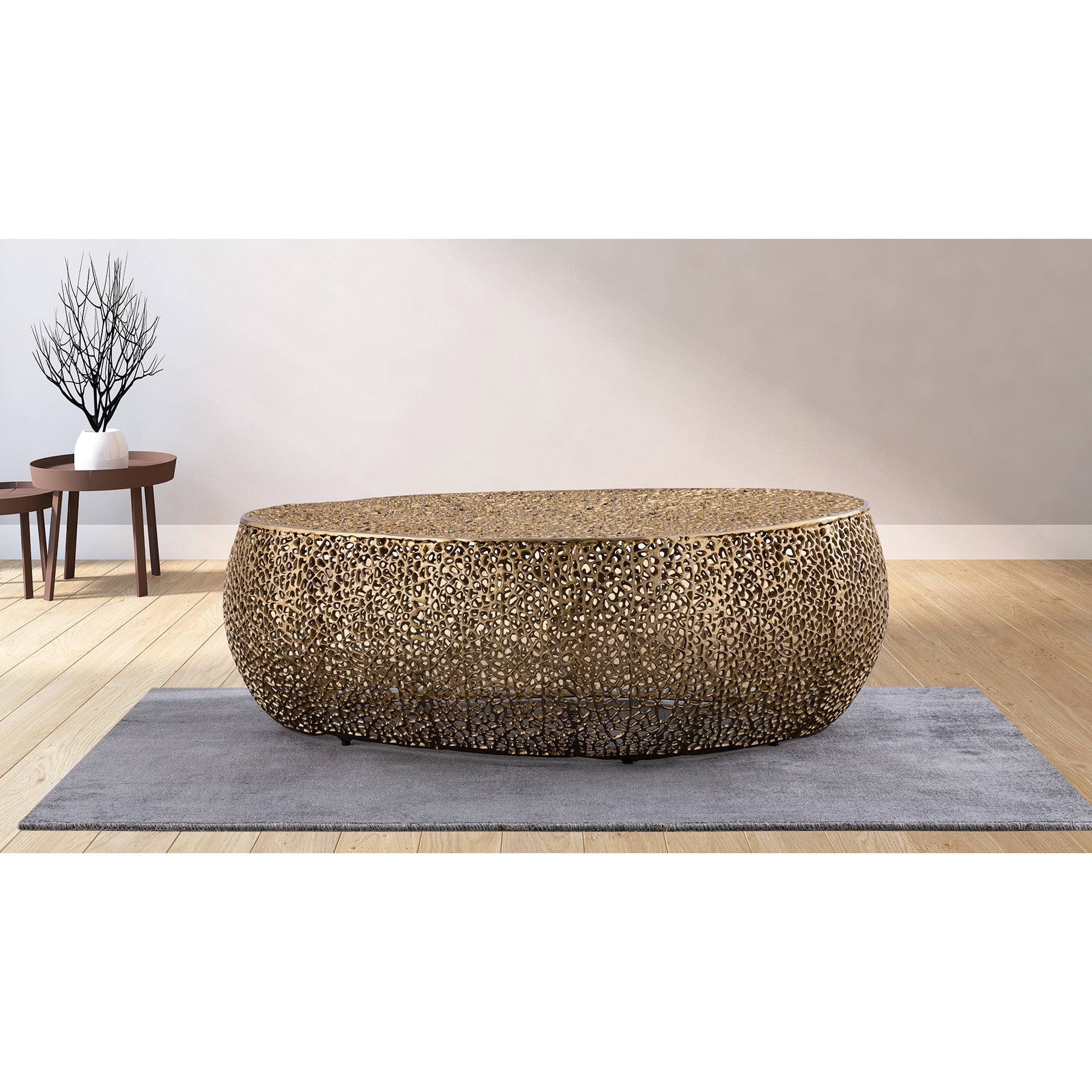 Contemporary Gold Oval Coffee Table - Robust Aluminum For A Stylish ...