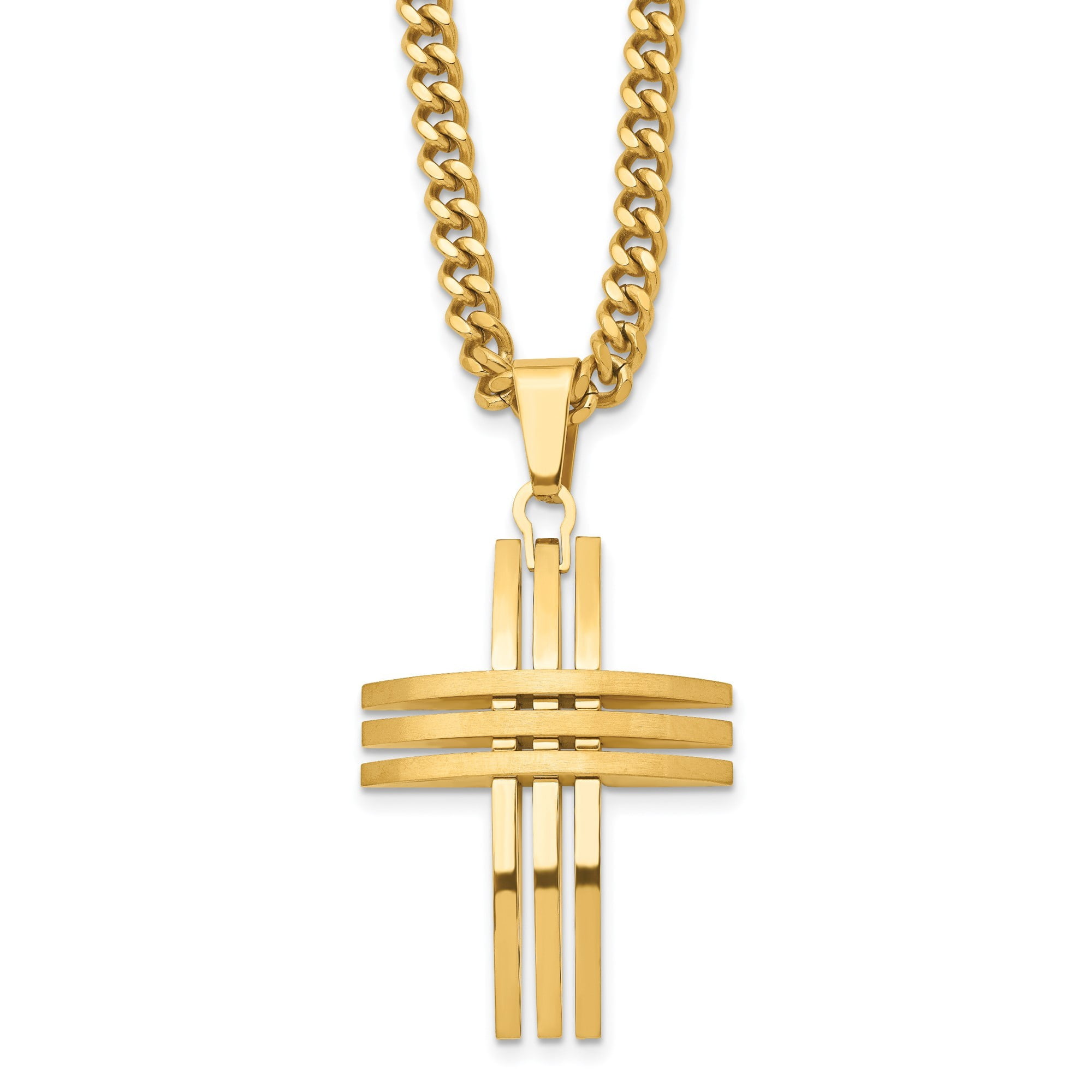 Contemporary Gold Stainless Steel Cross Pendant Necklace with ...