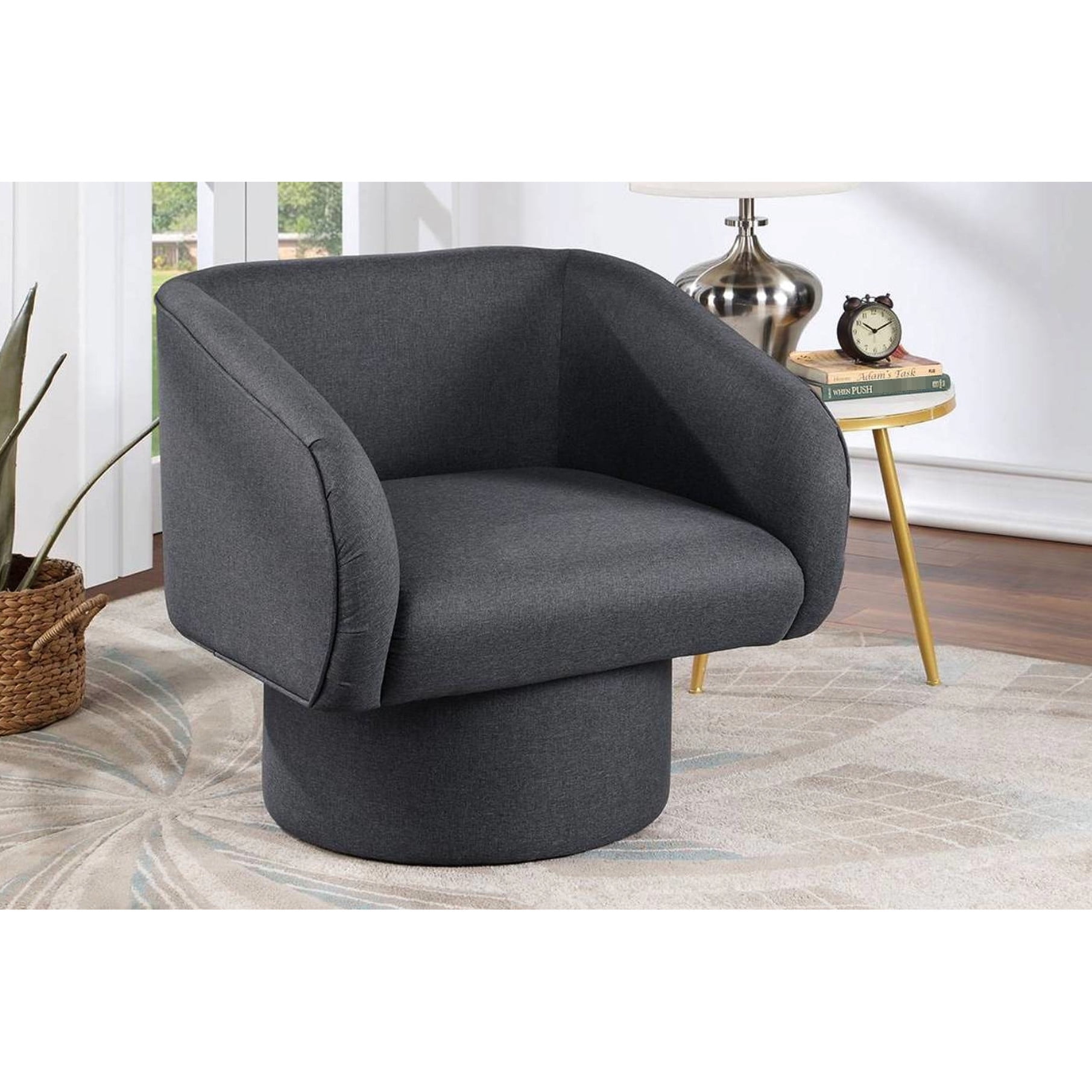 Contemporary Gray Upholstered Chair | Swivel Function | Simple Assembly ...