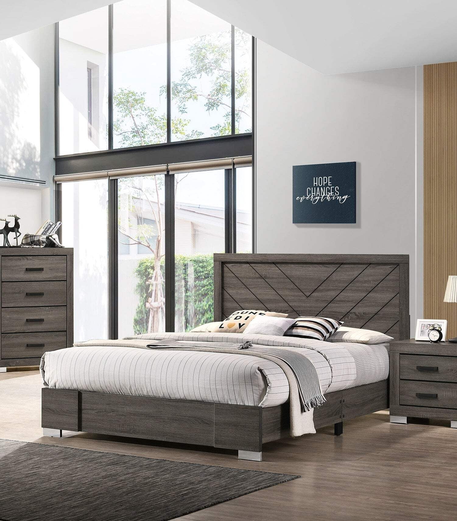 Contemporary Grey Finish Unique Queen Size Bed 1Pc Bedroom Furniture ...