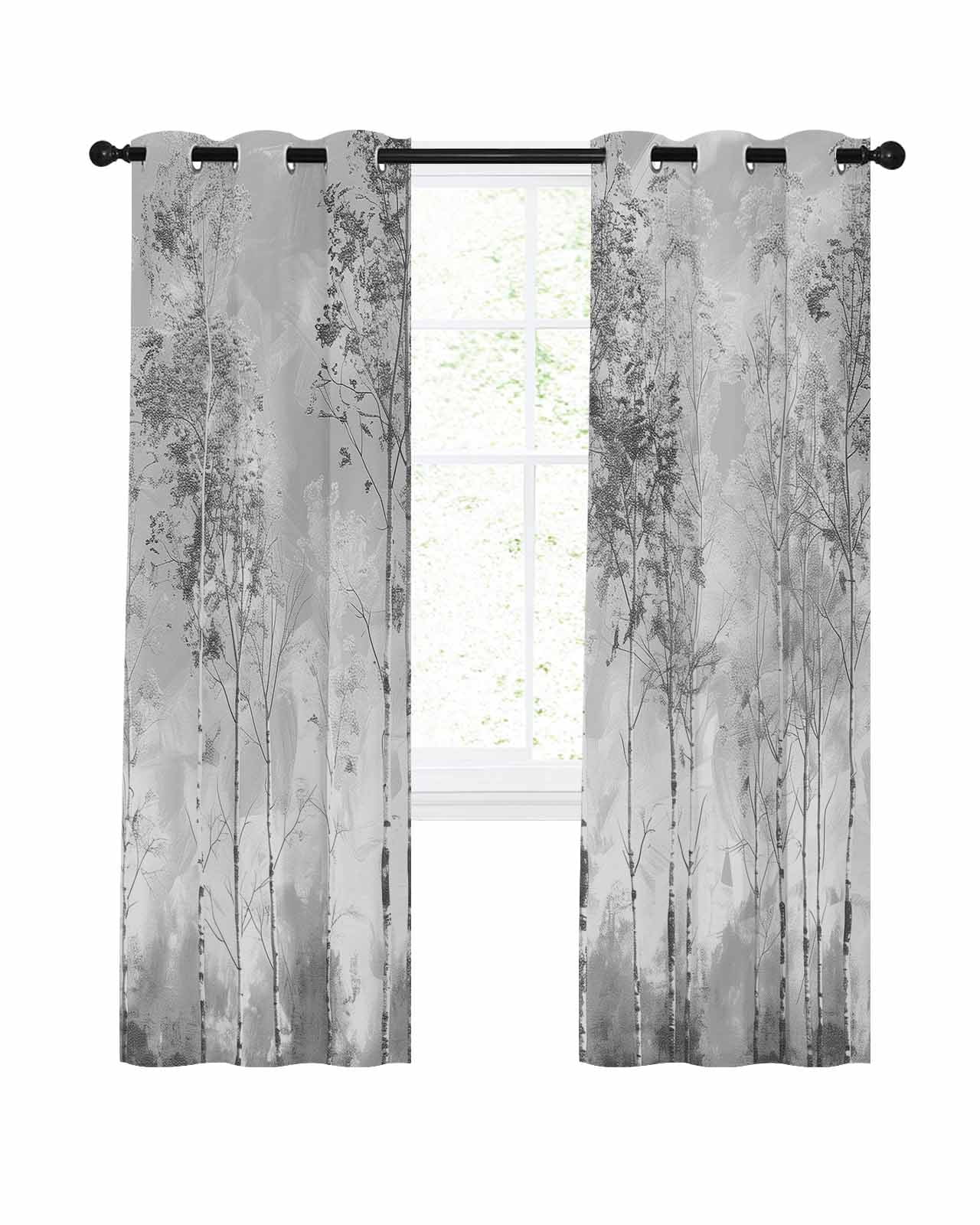 Contemporary Grey Tree Blackout Curtains 54 Inches Long for Bedroom ...