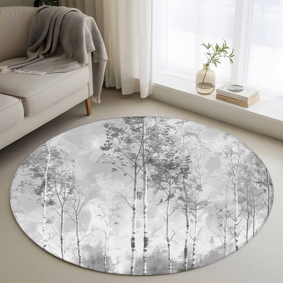 Contemporary Grey Tree Round Area Rug 4 FT, Non Slip Indoor Outdoor Rug ...