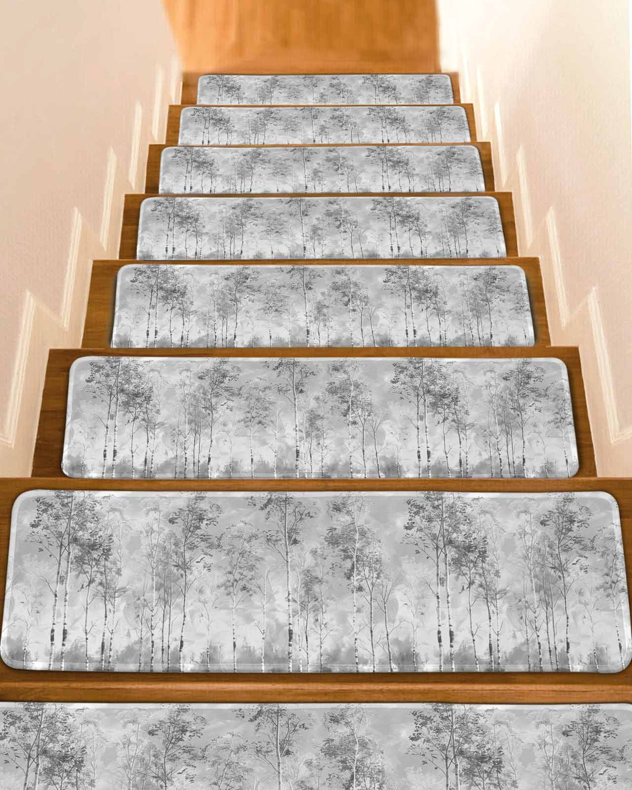Contemporary Grey Tree Stair Treads for Wooden Steps Indoor Runner Rug ...