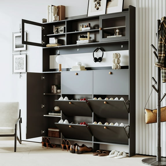 Contemporary Hall Tree Shoe Organizer | 3 Cabinets & 6 Drawers for ...
