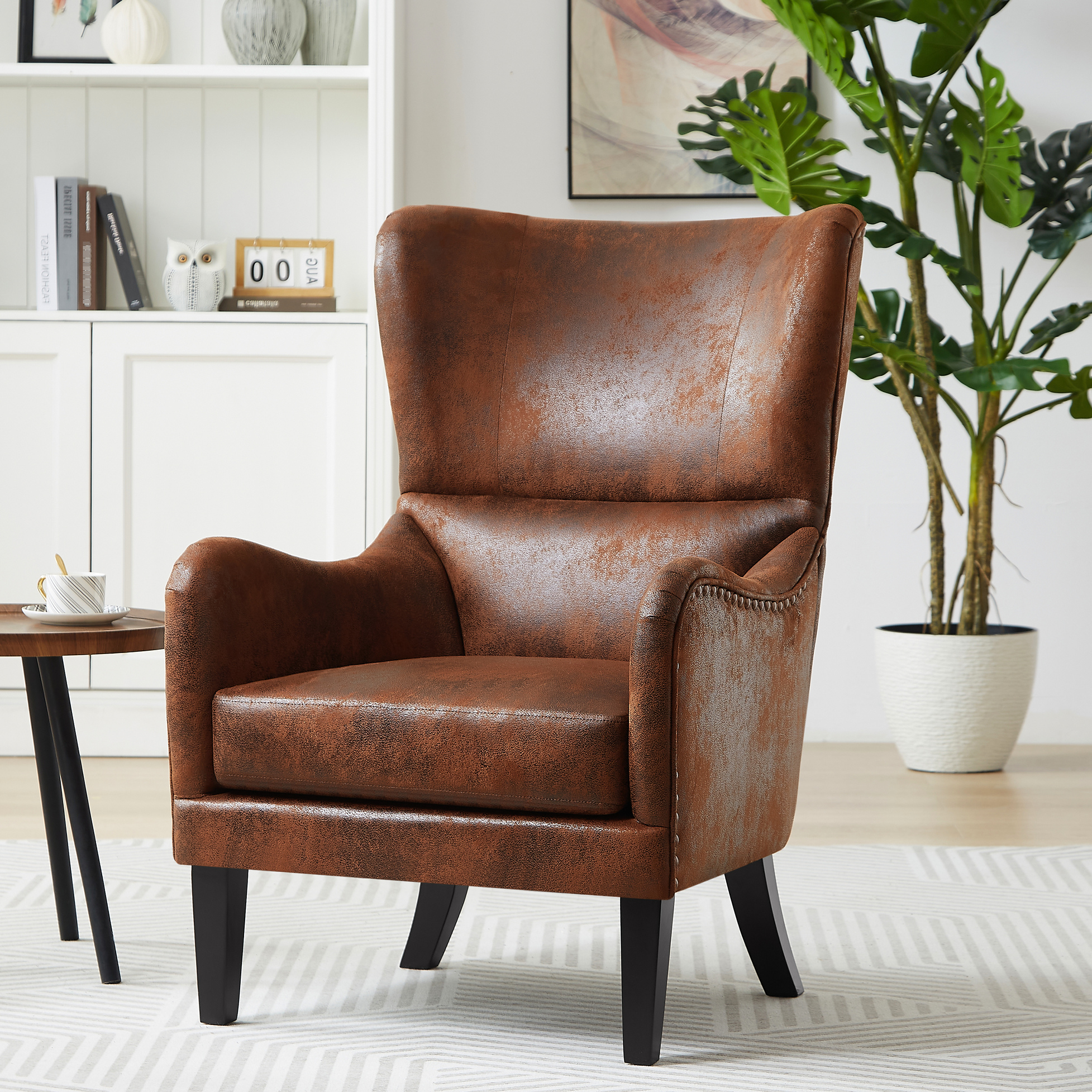 Contemporary Hi-back Chair - Wingback Style With Microfiber Upholstery ...