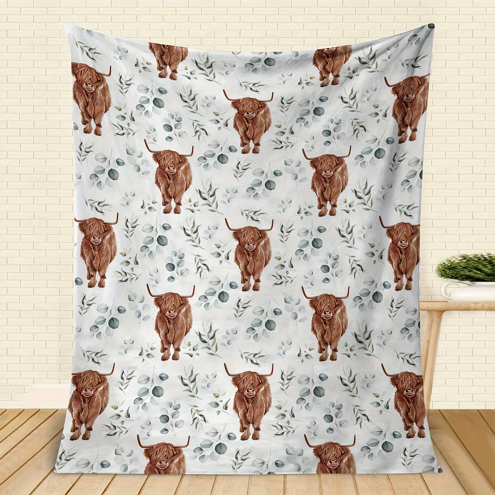 Contemporary Highland Cow Print Flannel Throw Blanket - Hypoallergenic ...
