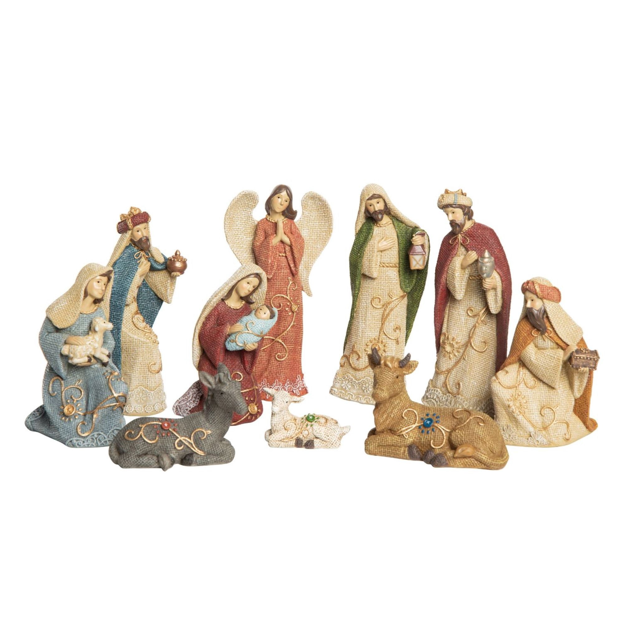 Contemporary Home Living 10-Piece Christmas Waffle Weave Nativity Set ...