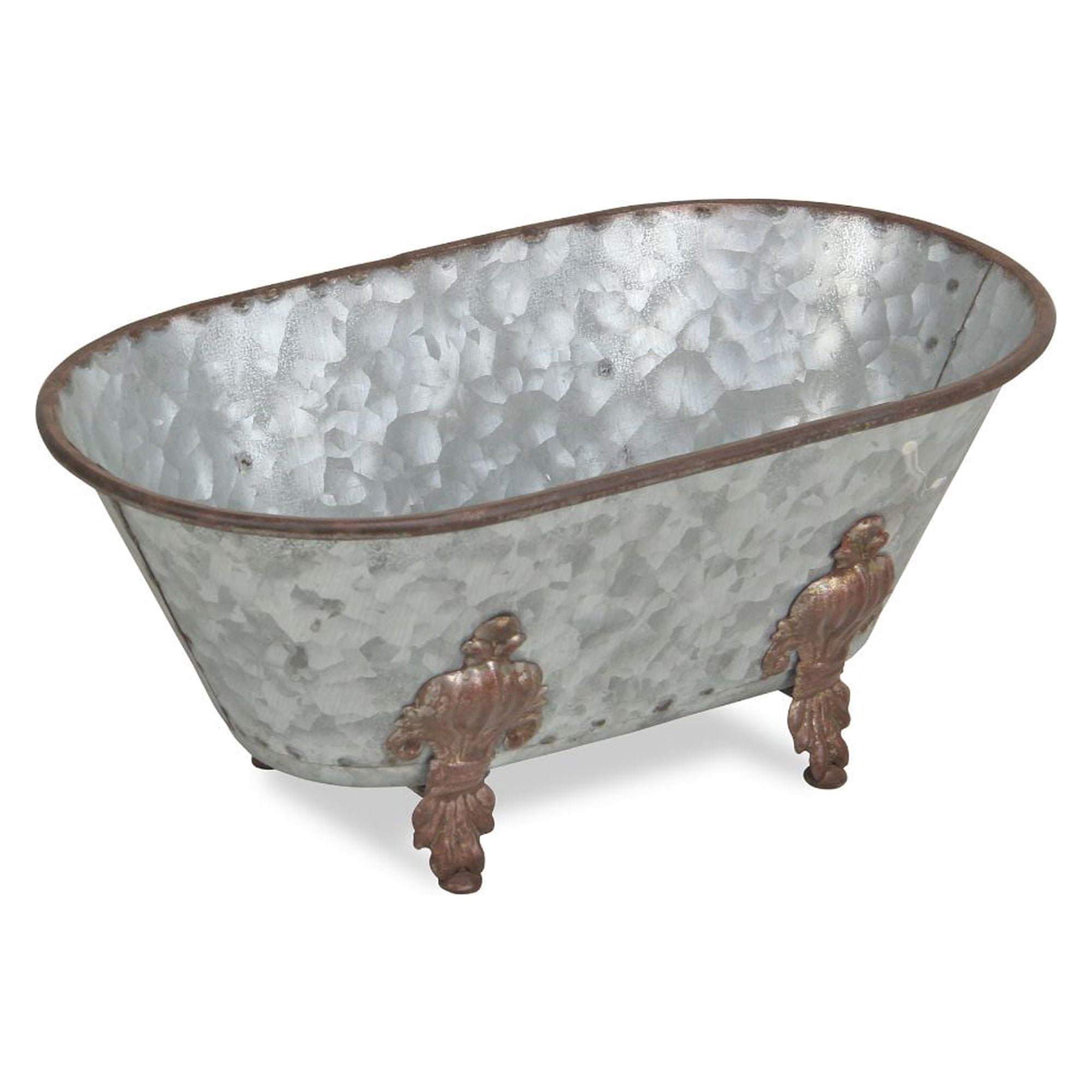 Contemporary Home Living 10" Silver and Brown Galvanized Bathtub ...