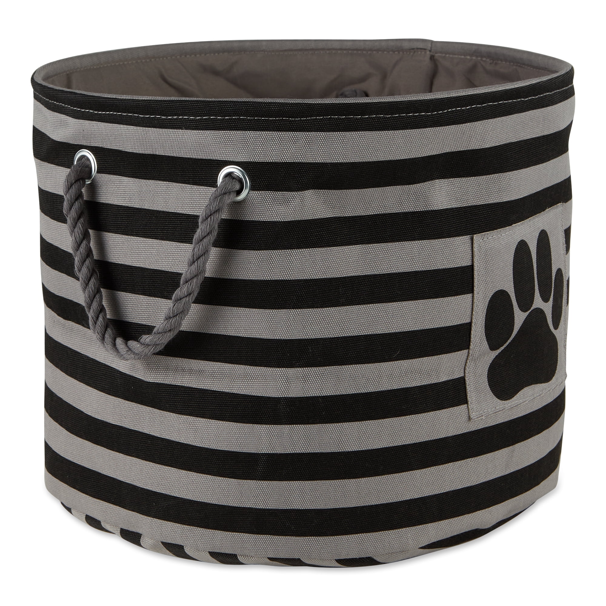 Bone Dry Polyester Round Pet Bin - Stripe with Paw Patch, Black - Small ...