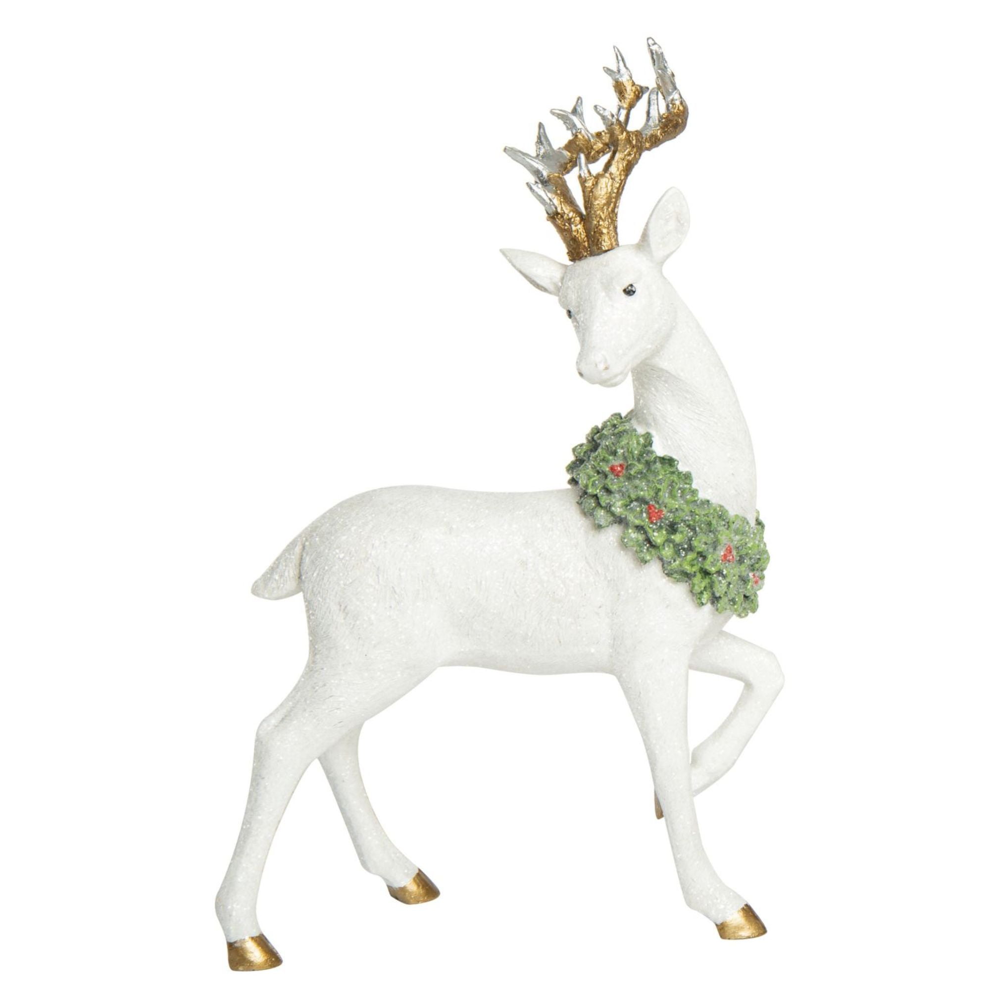 Contemporary Home Living 12" White Carved Sitting Reindeer Christmas ...