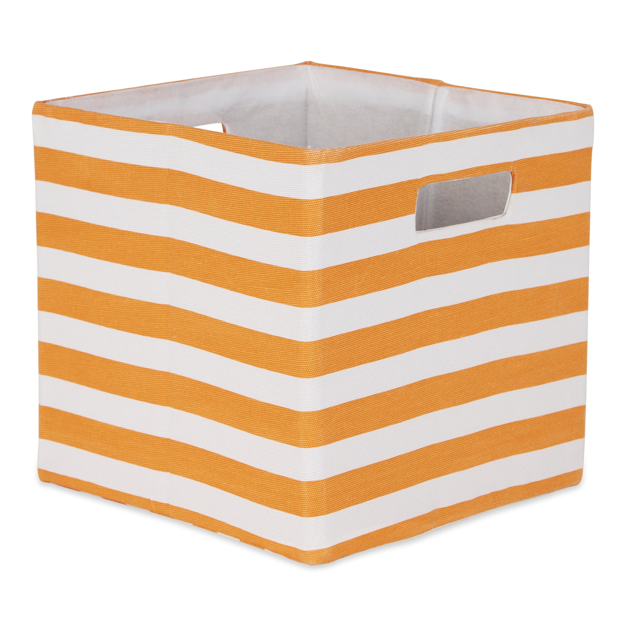 Contemporary Home Living 13" Orange and White Striped Square Storage ...