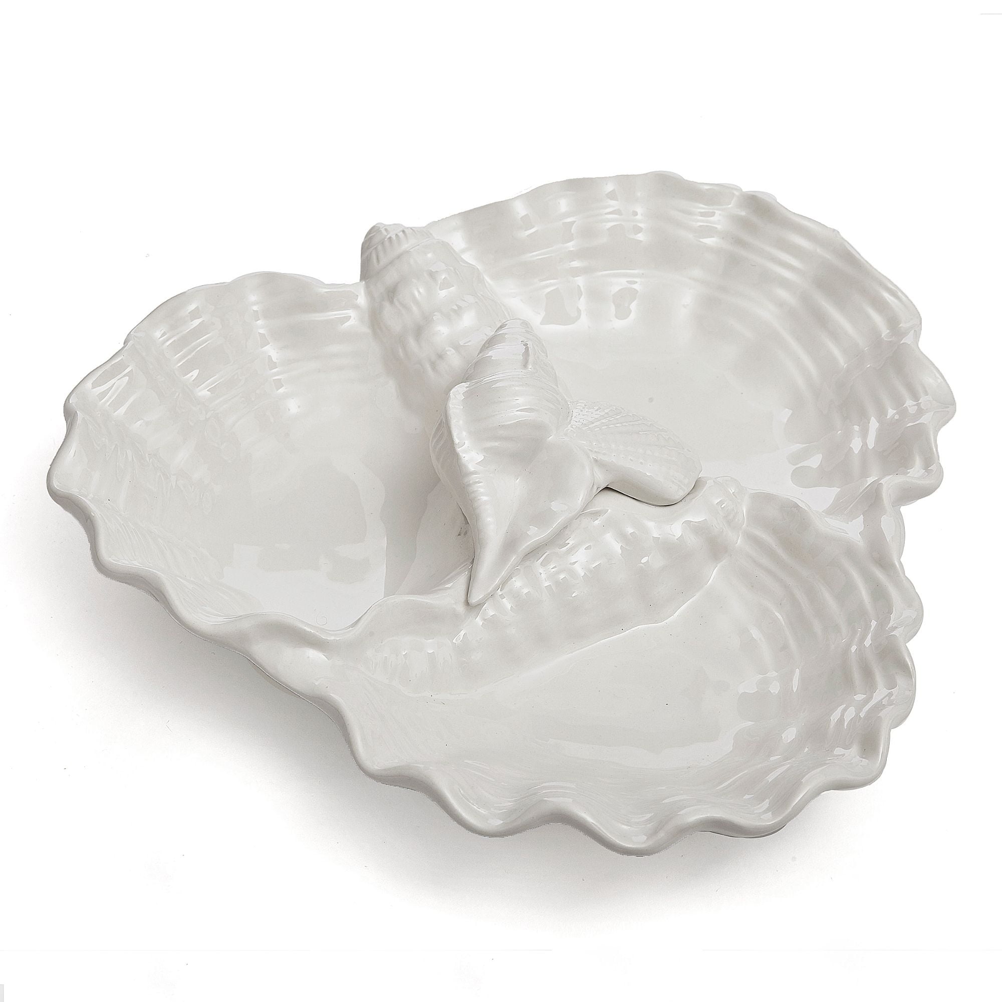 Contemporary Home Living 16.25" White Triple Shell Serving Platter ...