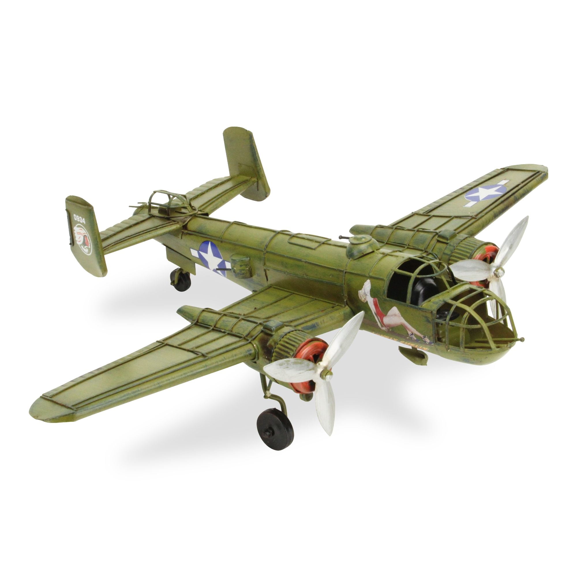 20.25" Green and White World War 2 B-25 Mitchell Plane Tabletop ...