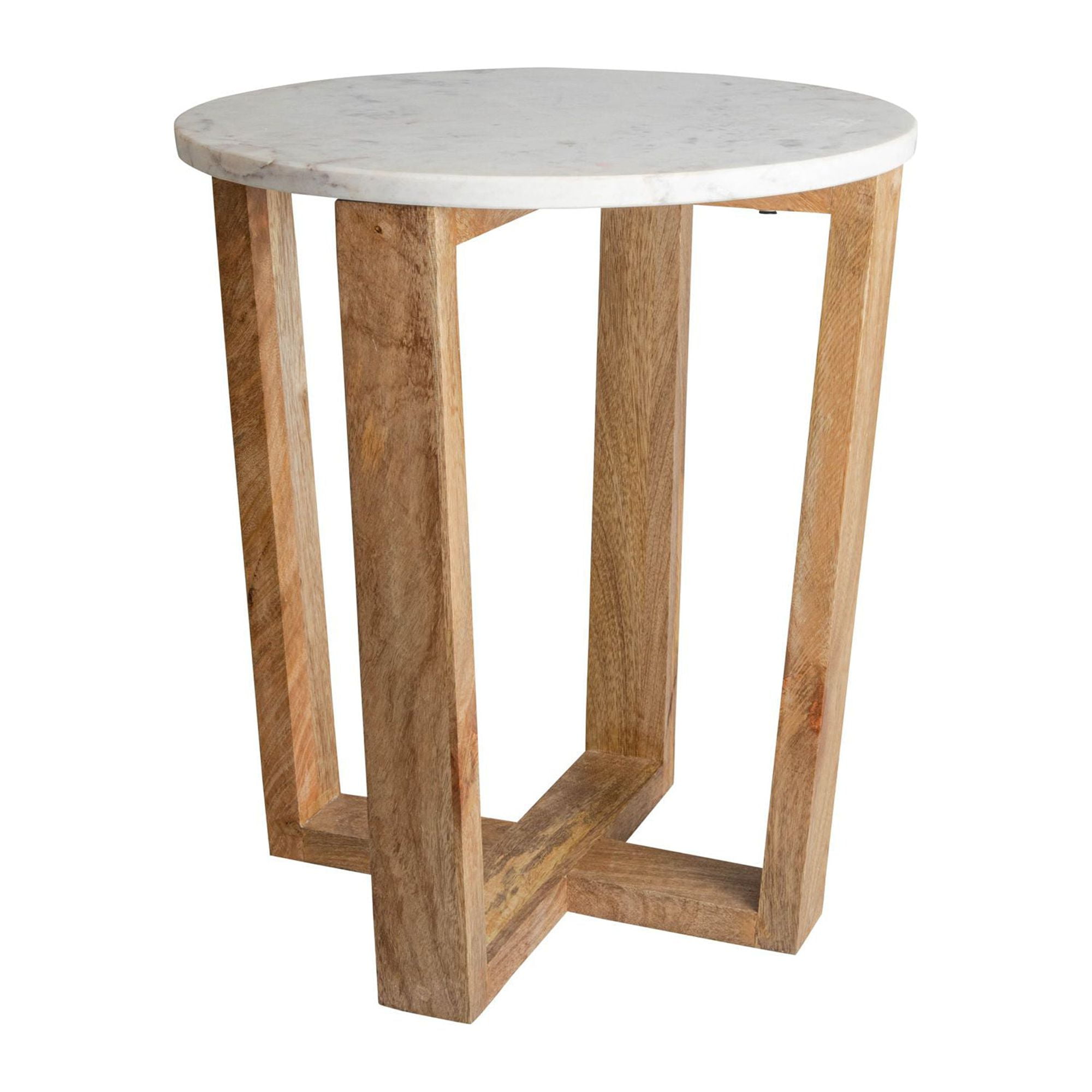 Contemporary Home Living 20.5" Brown Round Mango Wood and Marble Table ...