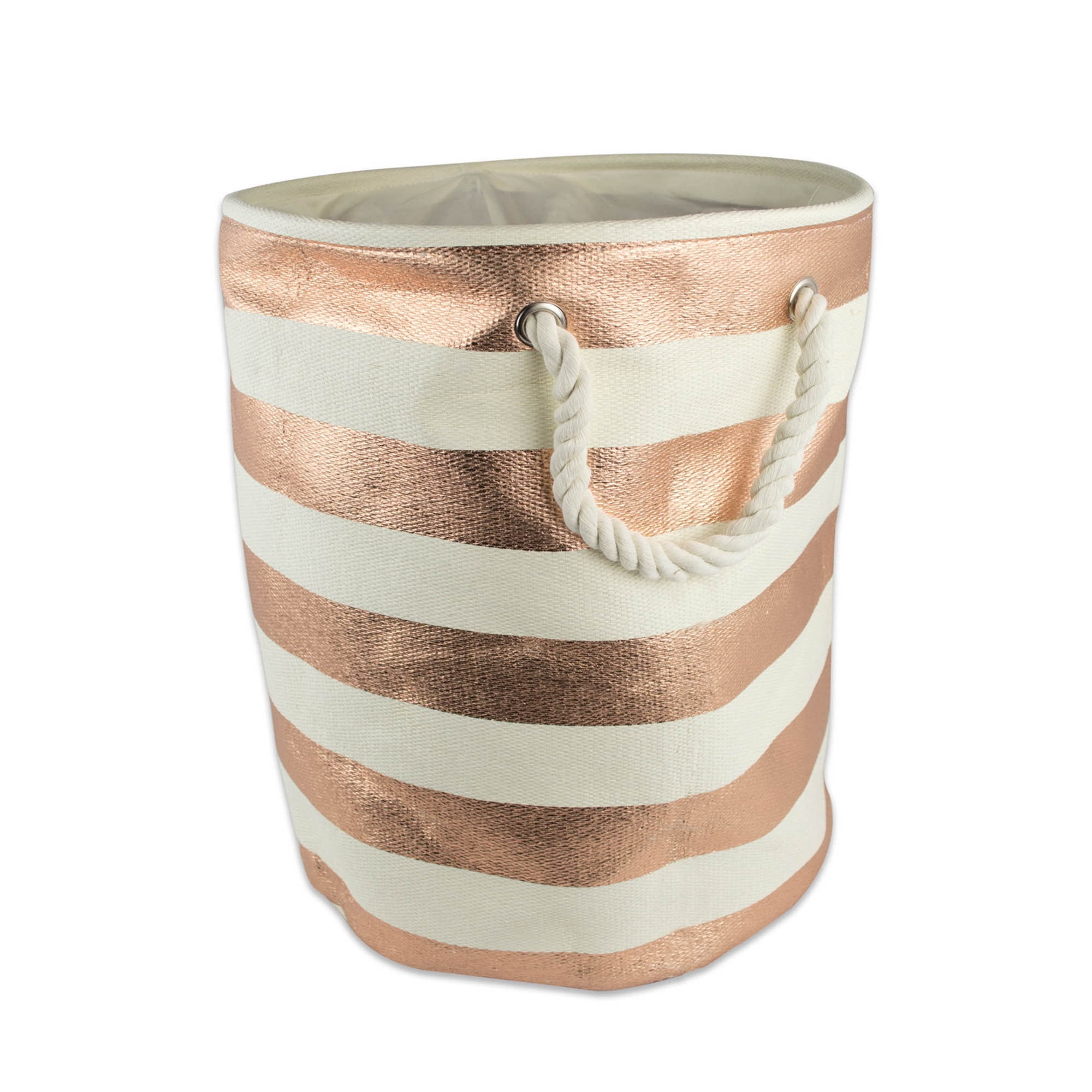 Contemporary Home Living 20" Gold and White Striped Round Paper Storage ...