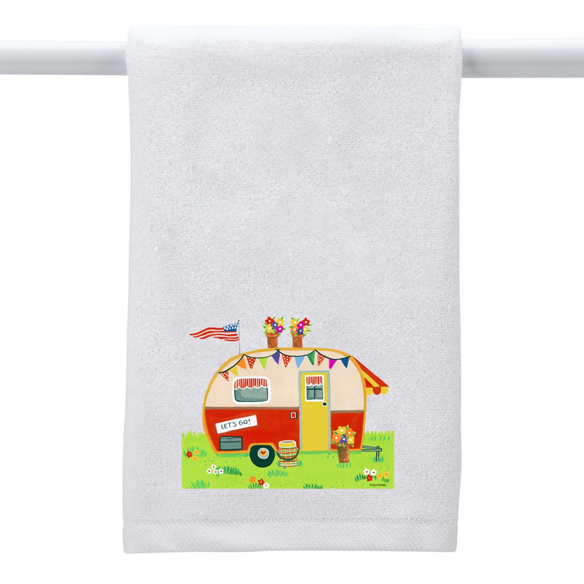 Contemporary Home Living 26" White Rectangular Hand Towel with Camper ...