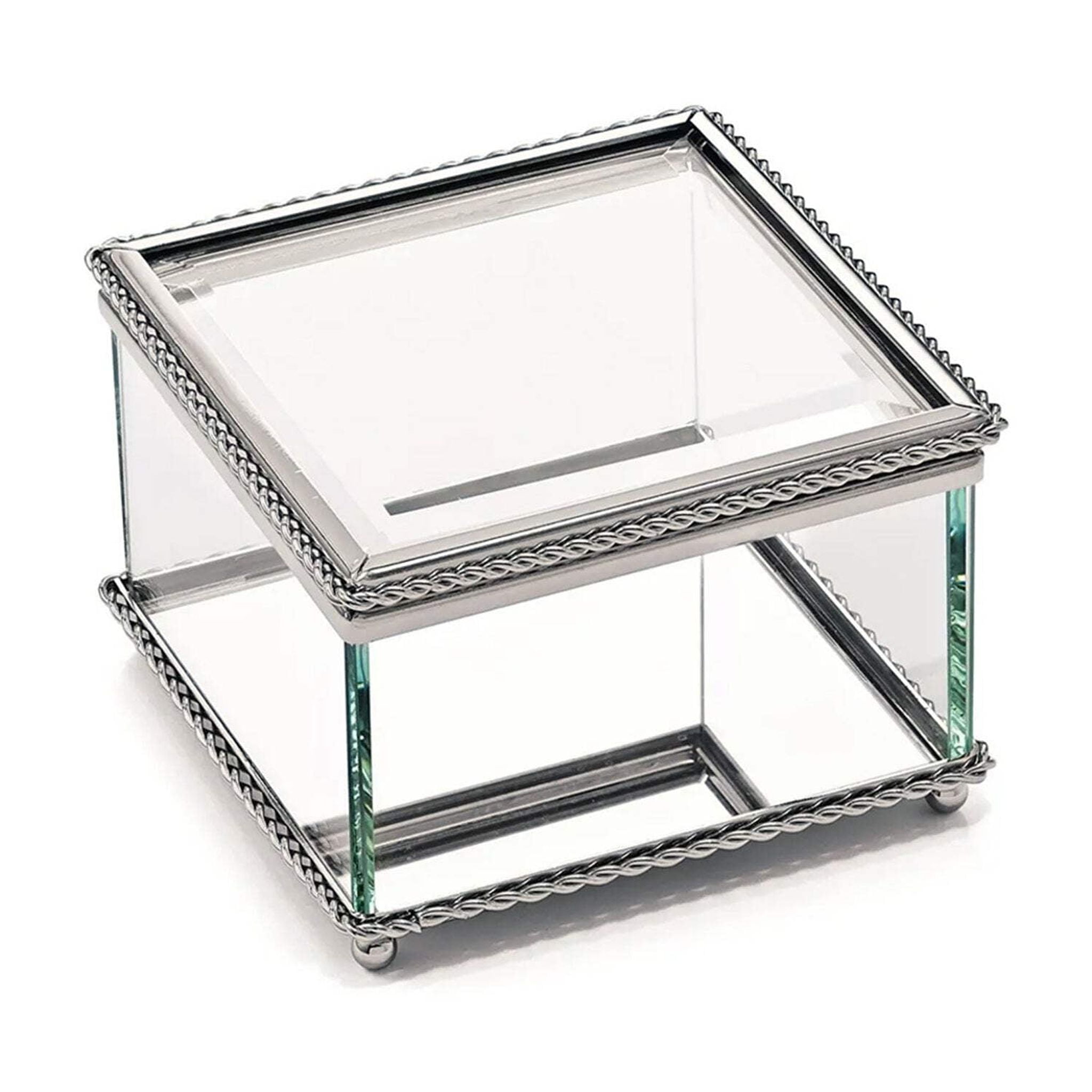 Contemporary Home Living 3.75" Square Transparent Glass Hinged Box ...