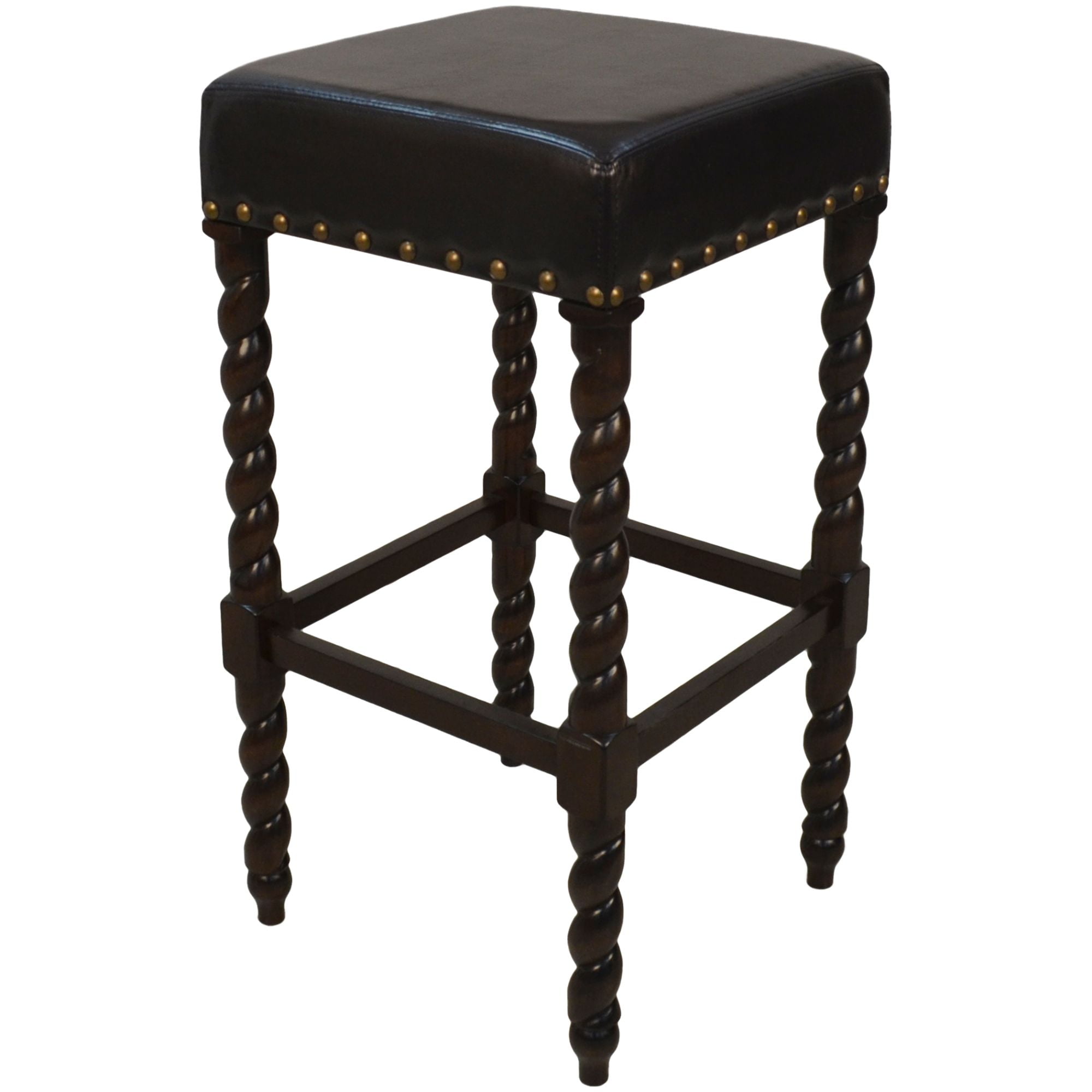 Contemporary Home Living 30" Brown Nailhead Trimmed Bar Stool with ...