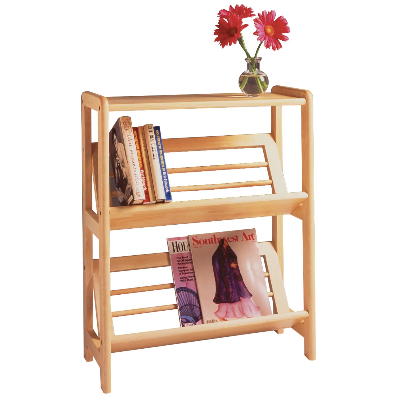 Contemporary Home Living 30" Natural Juliet Bookshelf, 2-Layer Slanted ...
