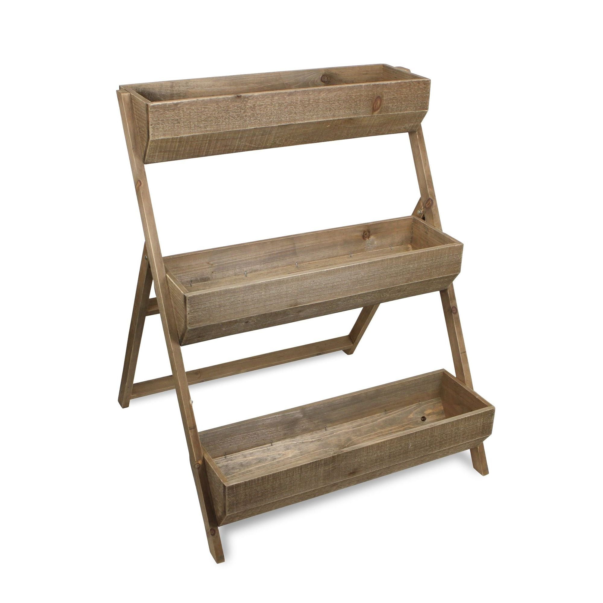 Contemporary Home Living 33.25" Brown 3-Tiered Trough Storage Planter ...