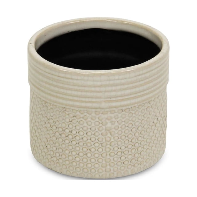 Contemporary Home Living 4.5" Beige Small Dotted Ribbed Top Planter Pot ...