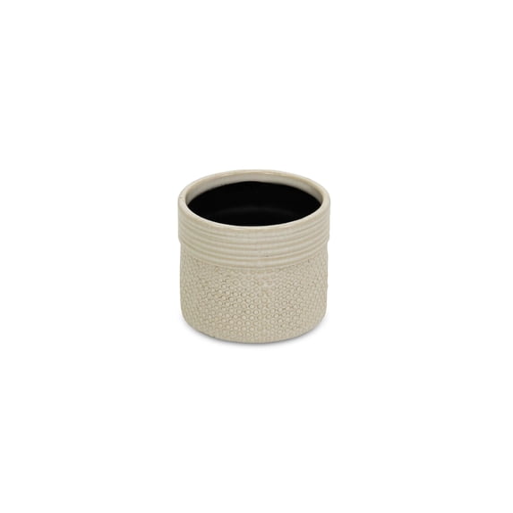 Contemporary Home Living 4.5" Beige Small Dotted Ribbed Top Planter Pot ...