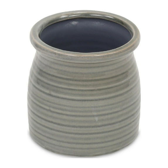 Contemporary Home Living 4" Gray Round Ripple Curved Planter Pot ...