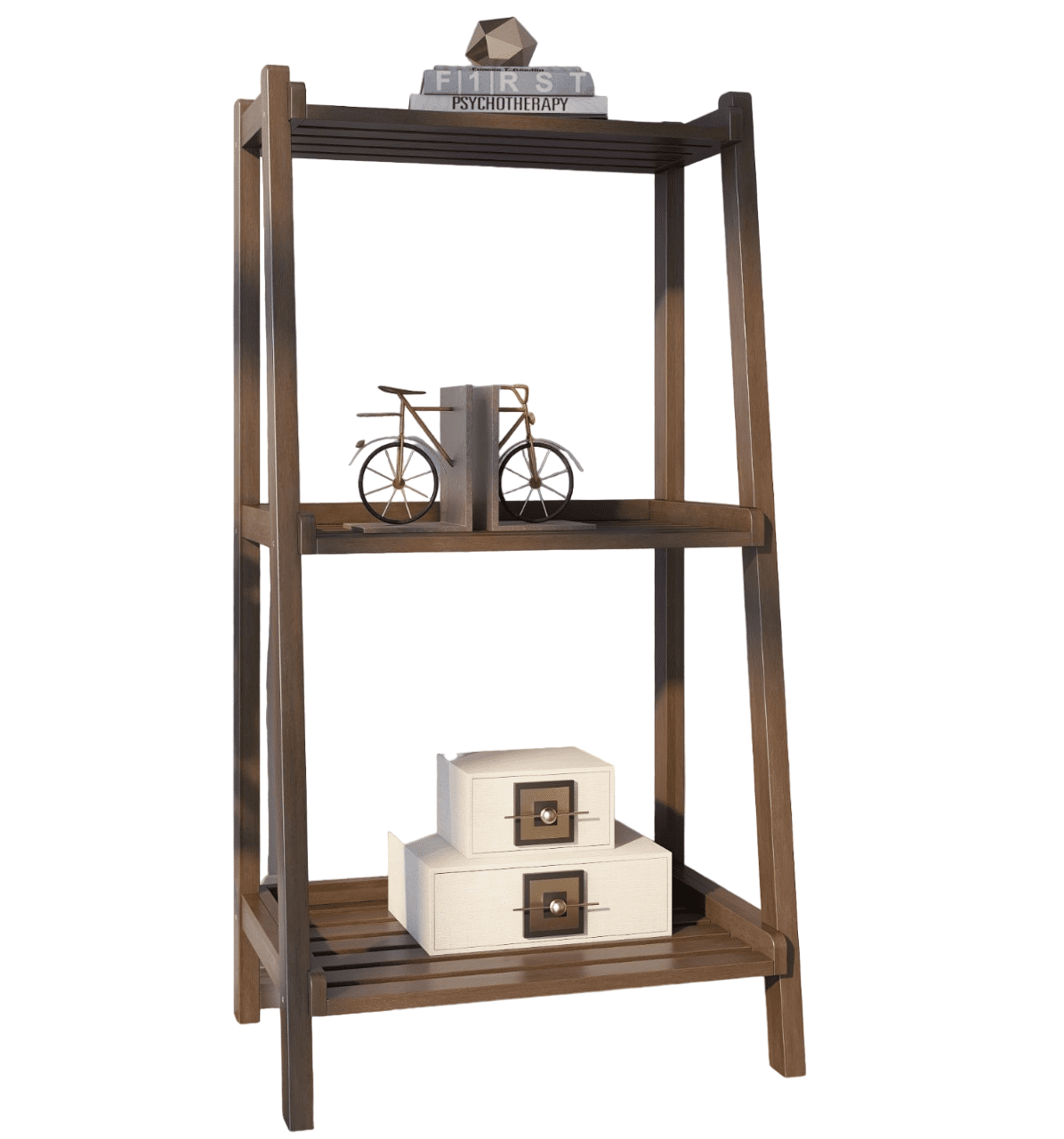 42.25" Espresso Brown Contemporary 3-Tier Shelf Ladder Bookcase ...