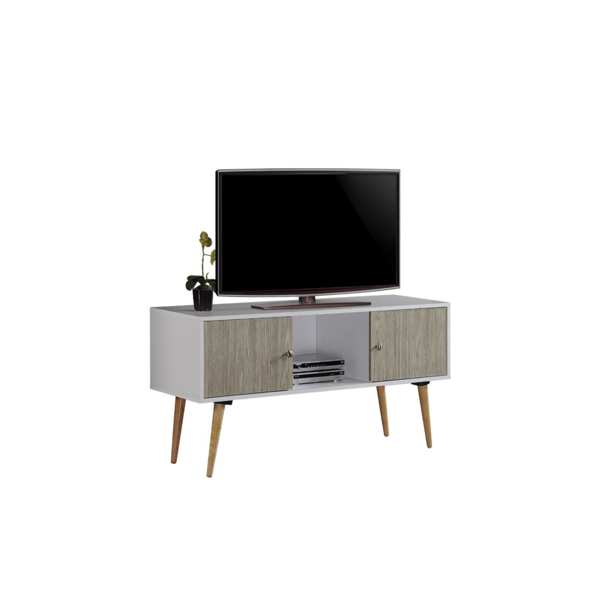 Contemporary Home Living 47" White and Gray Oak Wide Retro ...