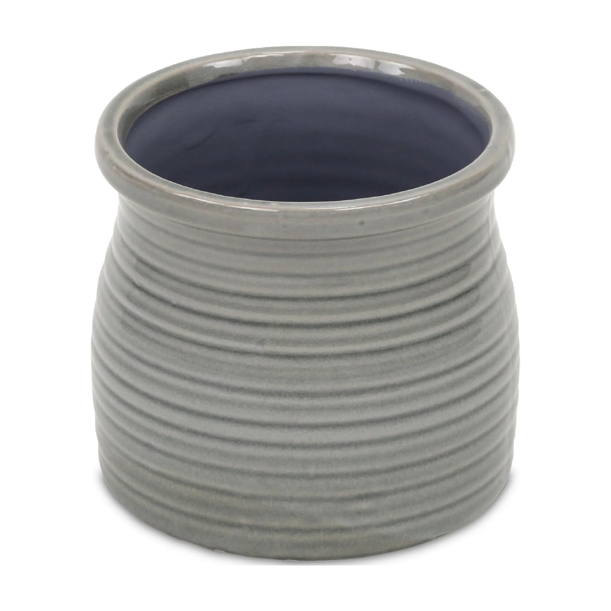 Contemporary Home Living 5" Gray Round Ripple Curved Planter Pot ...