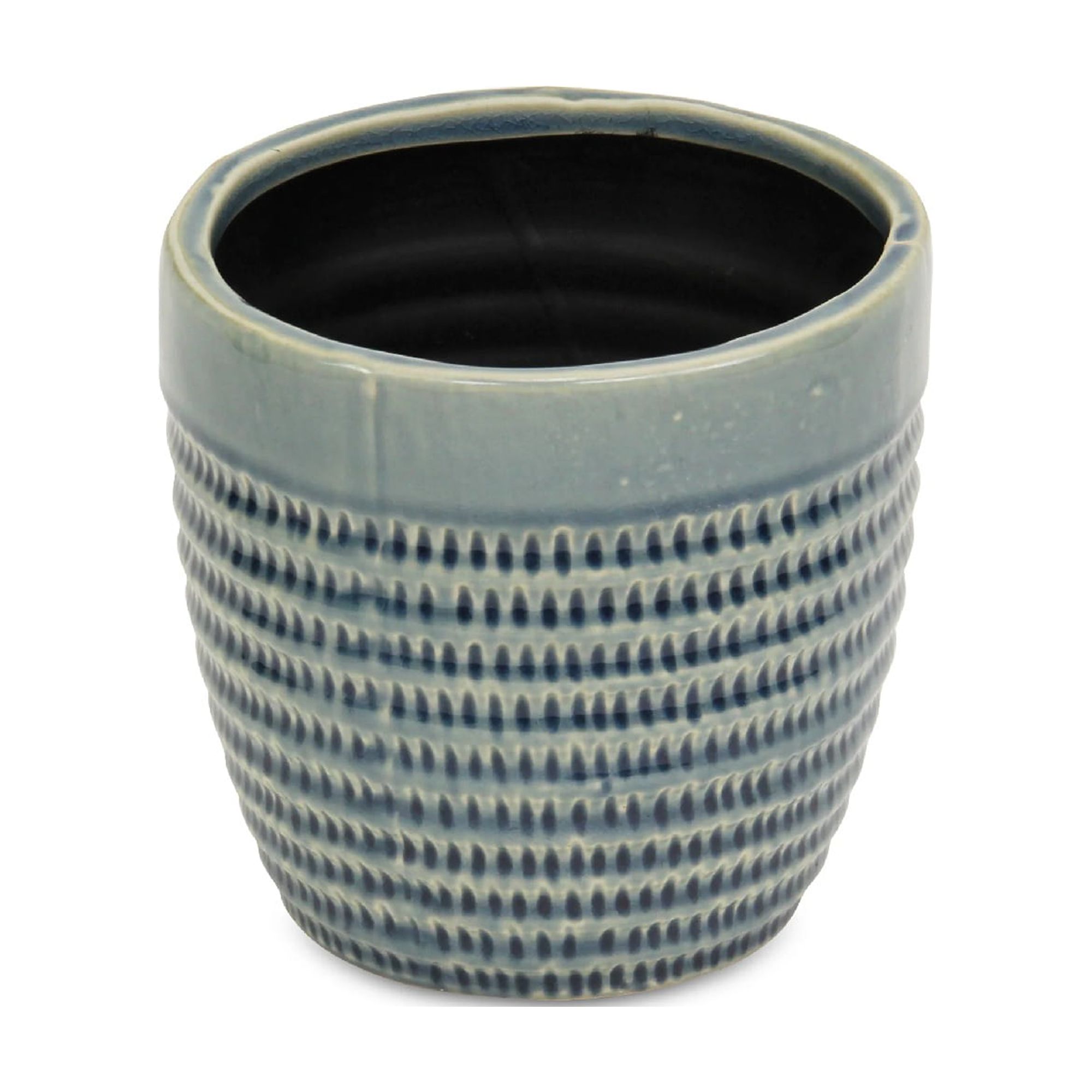 Contemporary Home Living 6.25" Blue Large Round Dotted Tapered Glazed ...