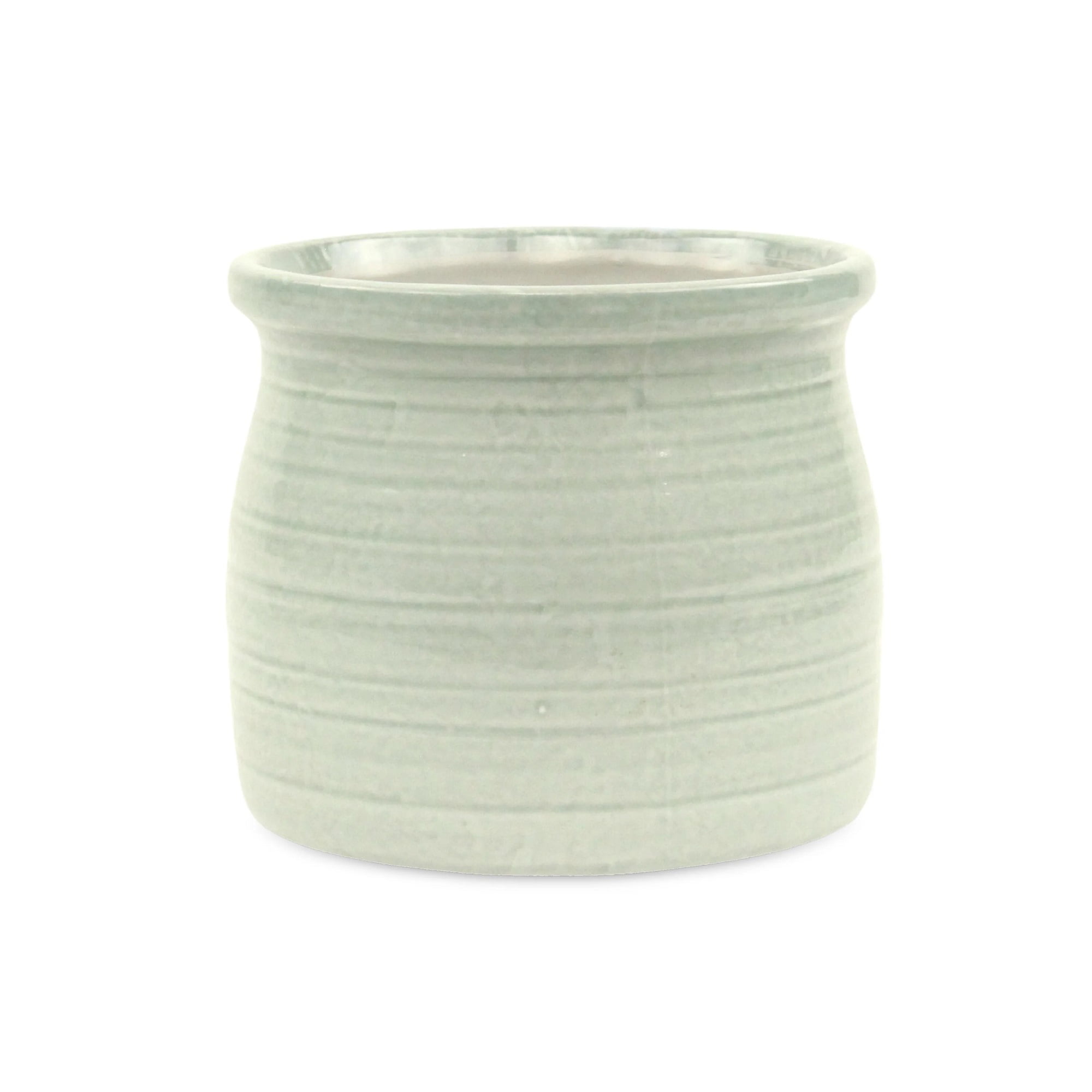 Contemporary Home Living 6.25" Green Round Linear Curved Planter Pot ...
