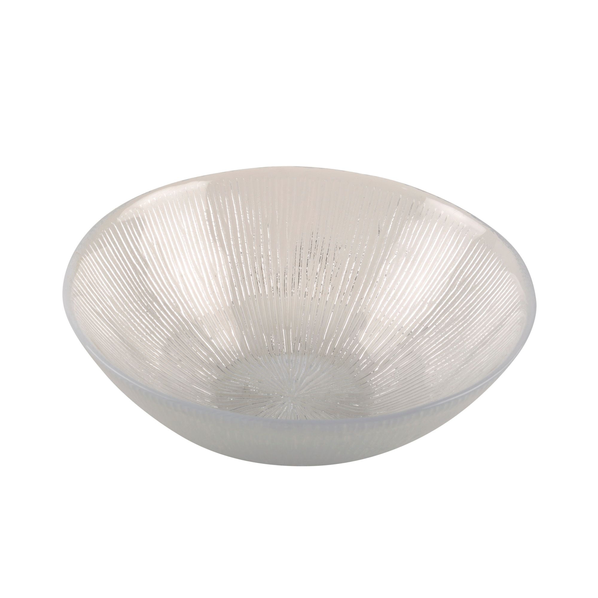 Contemporary Home Living 6.25" White stripped Clear Round Shaped Glass ...