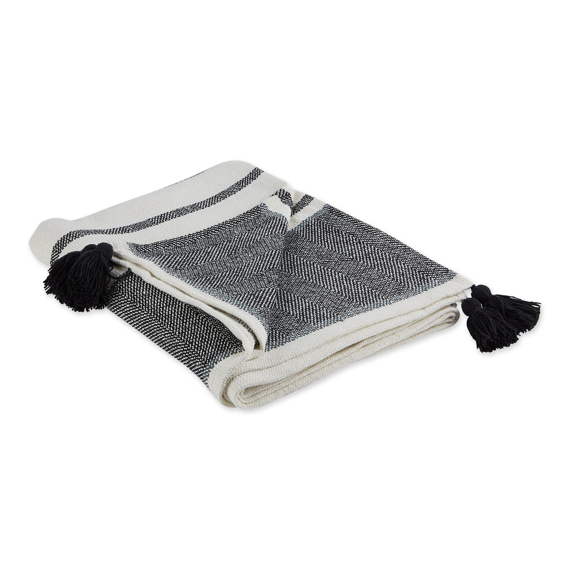 Contemporary Home Living 60" Black and White Striped Rectangular ...
