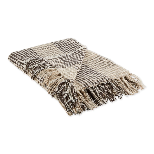 Contemporary Home Living 60" Brown and Beige Rectangular Houndstooth ...