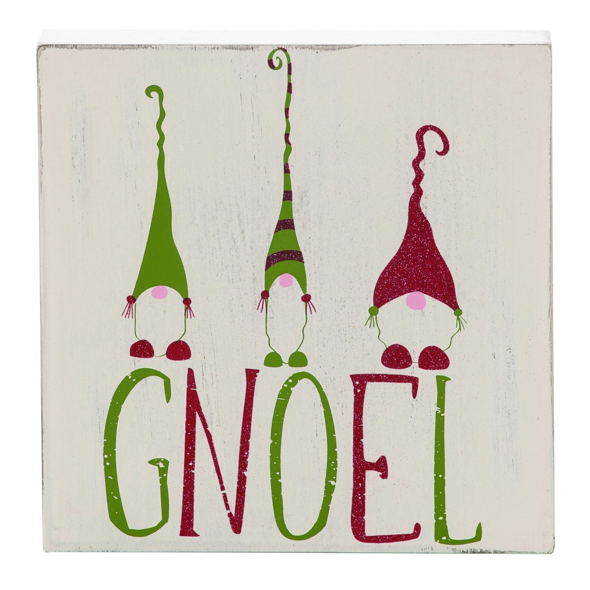 Contemporary Home Living 8" White and Green 'Gnoel' Gnomes Word Block ...